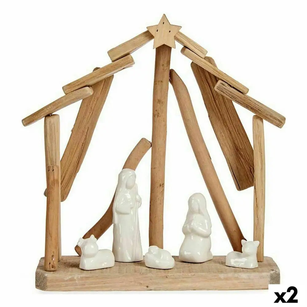 Christmas nativity set Krist+ White Brown Natural Wood Ceramic 25 x 28 ...